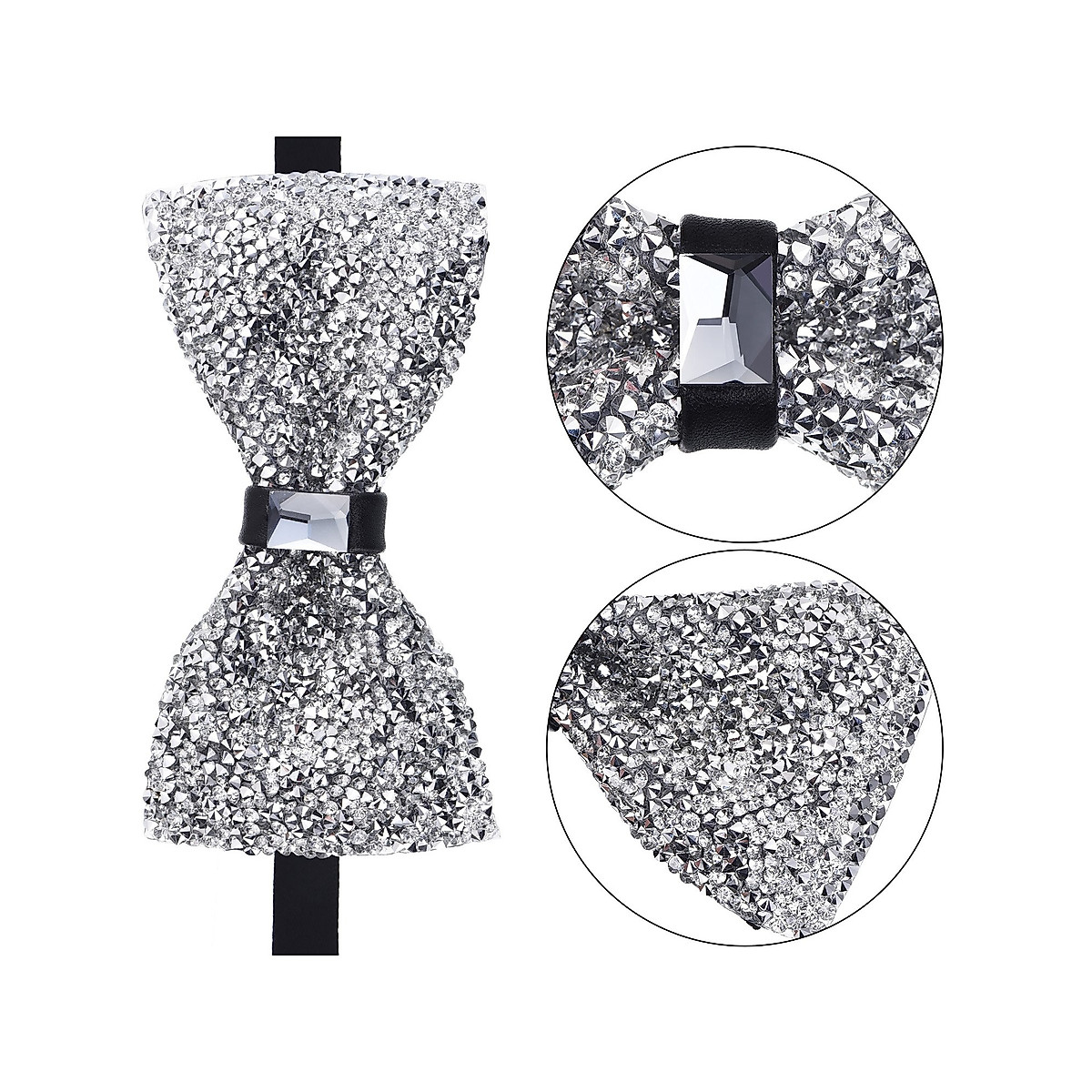 2 Pieces Rhinestone Bow Ties Banquet Bowties Men's Pre-tied Bow Ties for Wedding and Parties (Black and Silver)