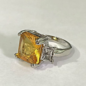 WDIYIEETN Luxury Women 925 Sterling Silver Huge Citrine Princess Cut Crystal Diamond Ring Wedding Jewelry Gift (10)