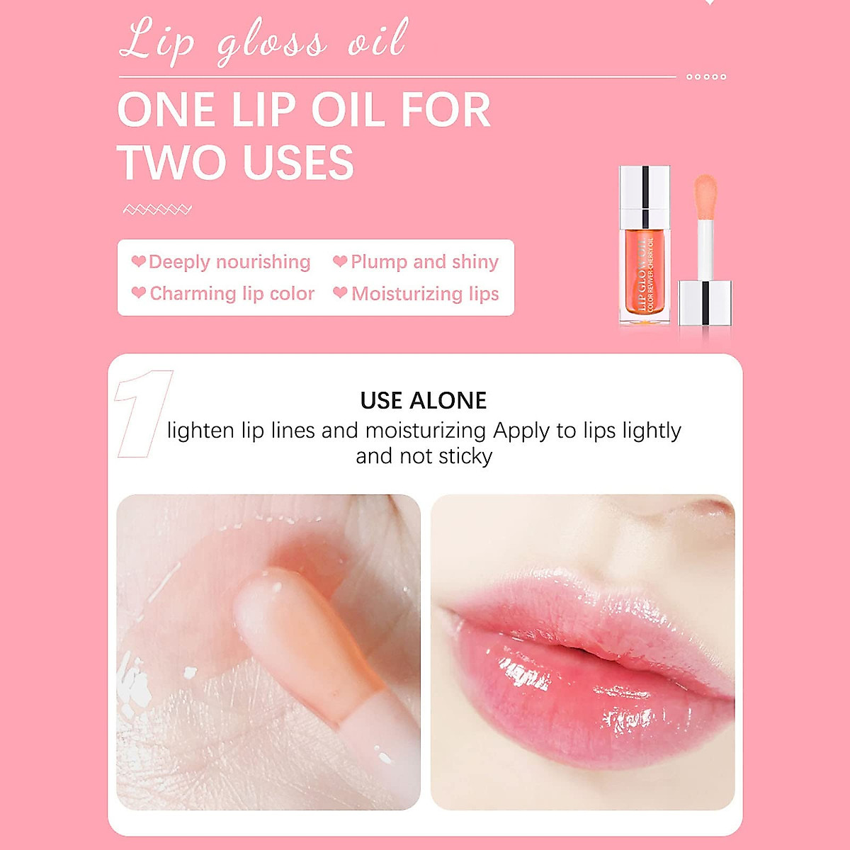 HJuyYuah Hydrating Lip Glow Oil Plumping Lip Tint Transparent Lip Care Oil Non-sticky Big Brush Head Glitter Shine Primer Lip Tint 6ML (#03)