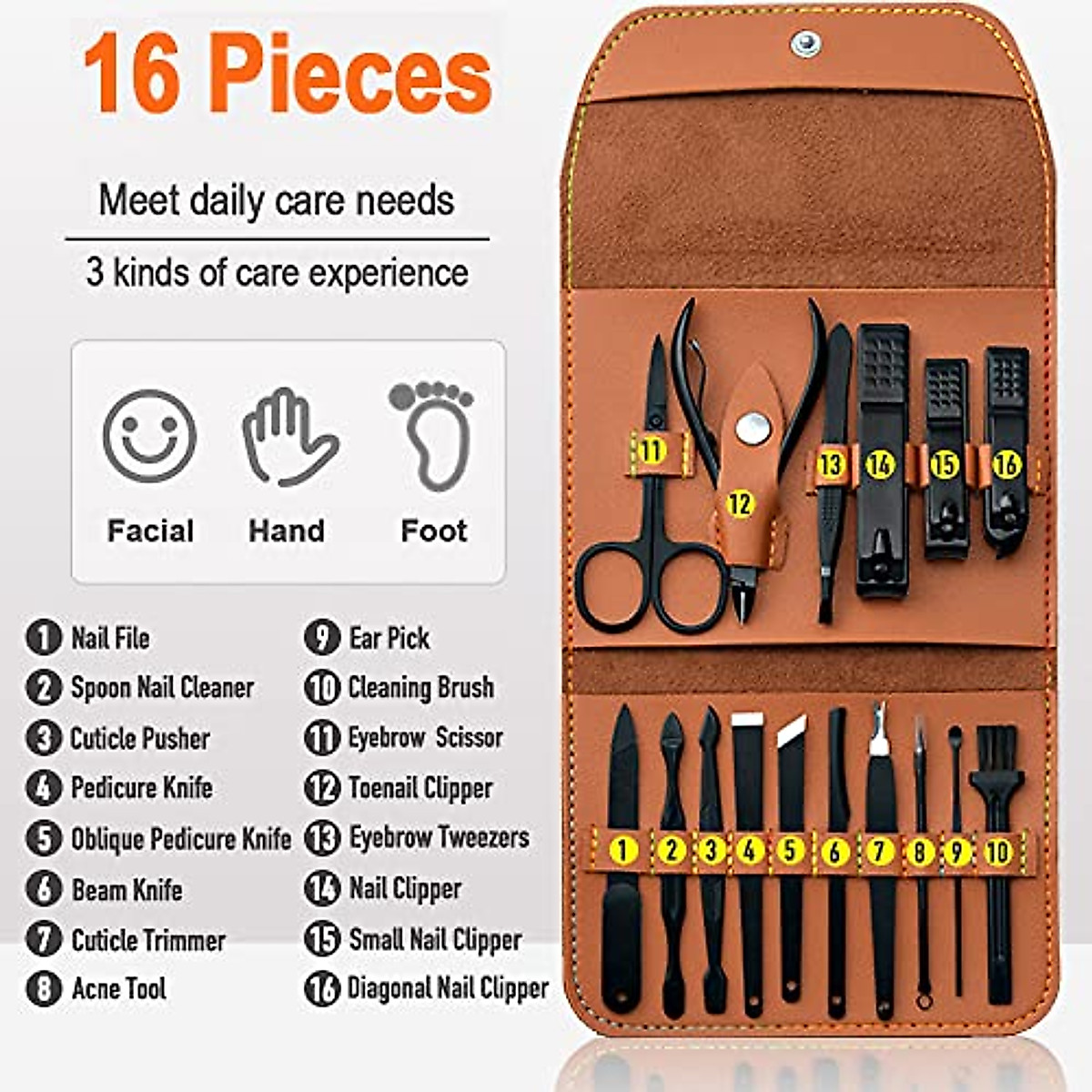 Manicure Set Professional Nail Clipper Kit, 16Pcs Stainless Steel Manicure Kit Gifts for Men Women, Manicure and Pedicure Set, Hand Foot Nail Care Tools Nail Grooming Kit with Portable Travel Case