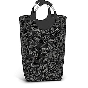 Duduho Video Game Controller Black Laundry Basket with Handles Laundry Hamper Toys Storage Organizer Foldable Bucket Washing Bin Dirty Clothes Bag for Home Bathroom Bedroom Dorm