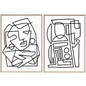 ArtbyHannah Framed Canvas Wall Art Set, Large Contemporary Abstract Wall Art, Framed Minimalist Wall Art for Modern Living Room bedroom office, 20"x28"x2