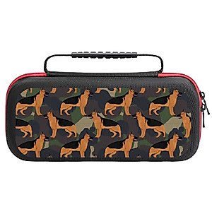 German Shepherd on Camouflage Travel Carrying Case Tote Bag For Nintendo Switch Accessories Holds 20 Game Card Bag