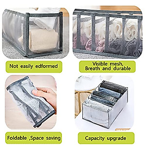 6 Pcs Extra large Drawer Organizers For Clothing,7 Gird Washable Wardrobe Clothes Organizer For Mesh Foldable Closet Dividers Nylon Fabric Storage Box for jeans,underwears,Leggings,pants,socks(Gray)