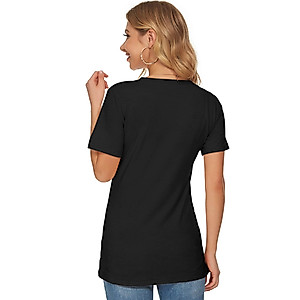 WNEEDU Womens T Shirts Short Sleeve Crewneck Loose Summer Tees Basic Tops(Black,S)