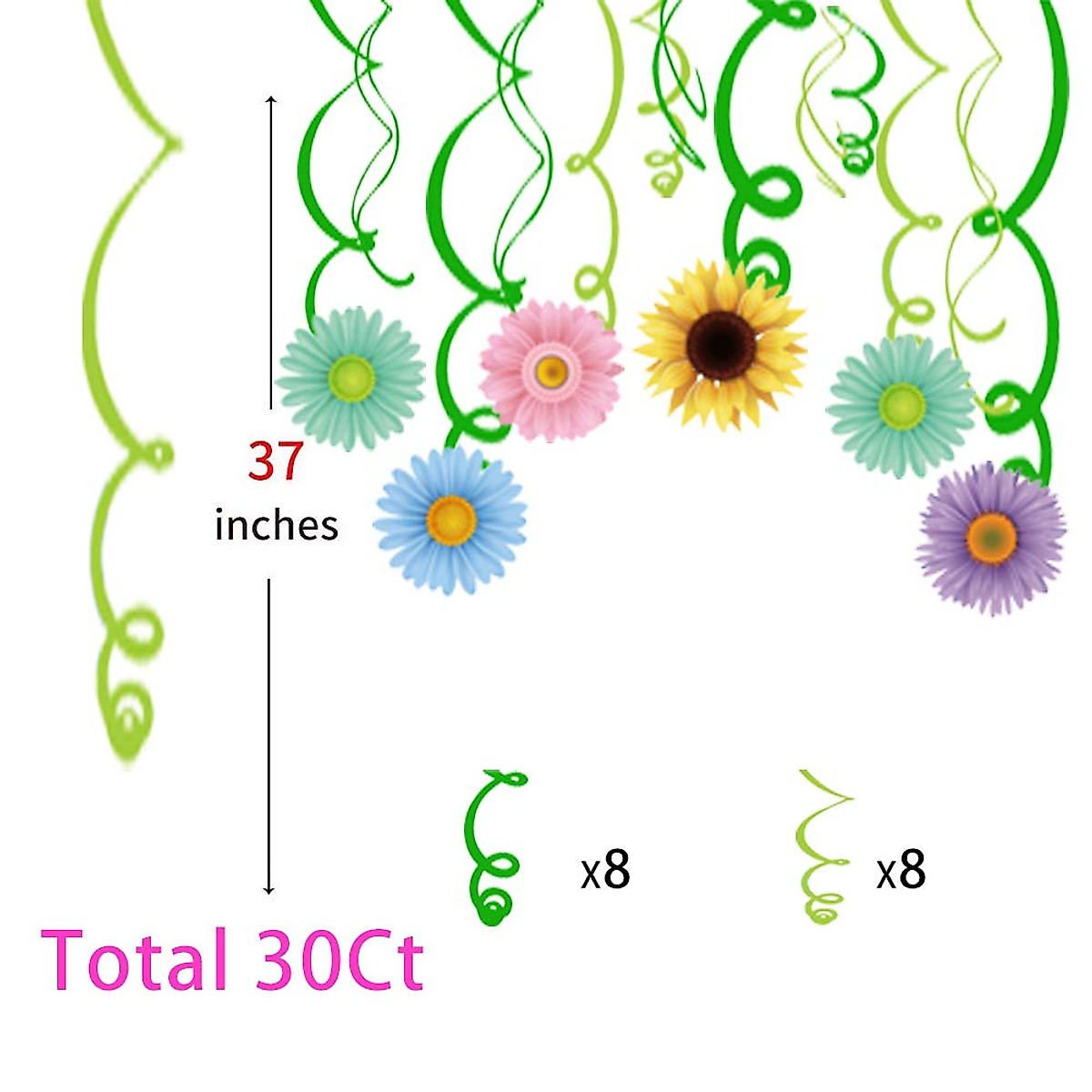 Anor Wishlife 30Ct Autume Summer Spring Sun Flower Hanging Swirl Decorations,Themed Birthday Party,Party Supplies,Ceiling Decorations for Girls,Boys,Kids, Bedroom,Classroom,Baby Shower