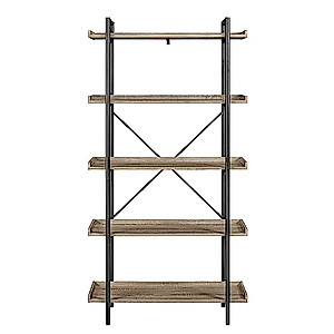 Walker Edison 5 Shelf Industrial Wood Metal Bookcase Tall Bookshelf Storage Home Office, 68 Inch, Driftwood