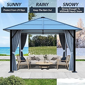 Funny Sunny10'x10' Hardtop Gazebo, Outdoor Gazebo with Translucent Roof, Polycarbonate Top Steel Frame Garden Tent with Breathable Mesh and Privacy Curtains for Patio Lawn Garden Backyard, Gray