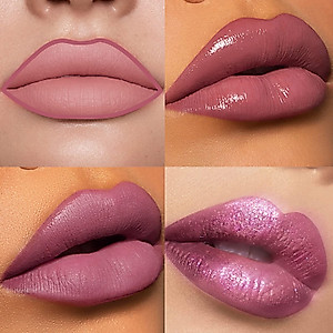 Espoce Lipstick and Lip Liner Set, 4 Pcs Matte Glossy Shiny Lip Gloss and Lip Liner Kit, Non-Sticky and Long Lasting