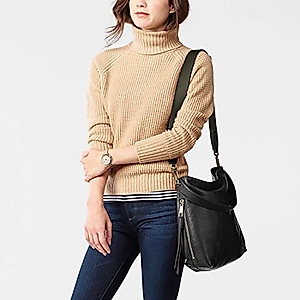 Fossil Women's Maya Leather Small Hobo Purse Handbag, Black (Model: ZB6979001)