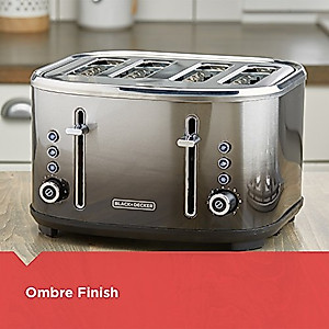BLACK+DECKER 4-Slice Extra-Wide Slot Toaster, Stainless Steel, Ombré Finish, TR4310FBD,Black/Silver Ombre