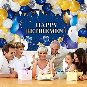 81 Pieces Navy Blue and Gold Retirement Party Supplies Decorations included 80 Pieces 12'' Balloons with 1 Large Happy Retirement Backdrop Banner Set Retirement Party Supplies for Women and Men
