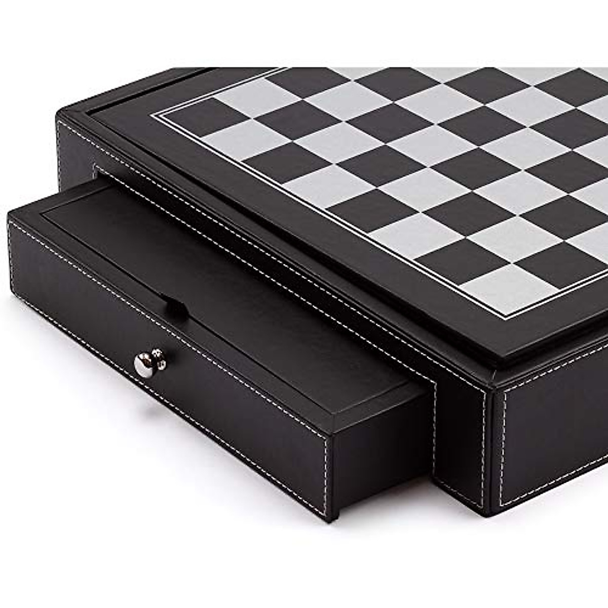 GSE 12.5" Premium Leather 4-in-1 Chess, Checkers, Backgammon and Chinese Checkers Board Game Combo Set. Board Strategy Game for Kids & Adults