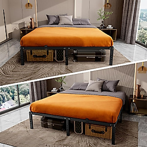 DOFIMATE 16 inch High Mental King Size Bed Frame with Headboard Hole,3900LBS King Size Platform Bed Frame with Storage Space Under Bed,No Box Spring Needed,Easy Assembly