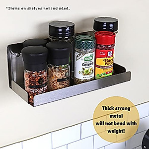 Deco Gables Designs 4 Modern Brushed Stainless Steel Spice Racks Floating Wall Shelf Hanging Durable Polished Solid Metal for Home Kitchen Dining Room with Mounting Hardware 10 Inches Wide Set of 4