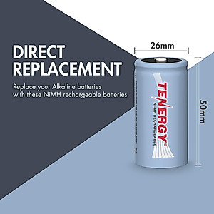 Tenergy C Size Battery 1.2V 5000mAh High Capacity NiMH Rechargeable Battery for LED Flashlights Kids Toy and More (8 pcs)