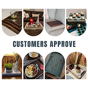 Serving Trays Set of 3 - Ottoman Wood Trays for Entertainment, Food and Décor - Rustic Farmhouse Distressed Wood Finish - Rustic Blue