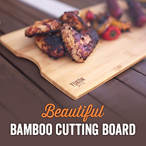 Yukon Glory™ BBQ 'N SERVE Premium Set, Includes 3 Grill Baskets, Serving Tray, Bamboo Cutting Board, Plastic Lid and Clip-on Handle