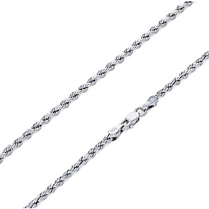 Nuragold 10k White Gold 2.5mm Rope Chain Diamond Cut Pendant Necklace, Mens Womens Jewelry 16" 18" 20" 22" 24" 26" 28" 30"