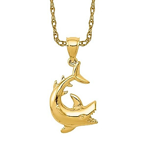 IceCarats 14K Yellow Gold Shark Necklace Charm Pendant 27mm x 13mm Only
