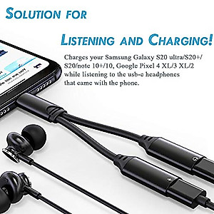 AD ADTRIP USB C Splitter, USB C Headphone and Charger Adapter Type C Splitter Audio and Charging Adapter Compatible with Samsung Galaxy S20+/S20/S10/Note10, Google Pixel 4/3/2 XL…