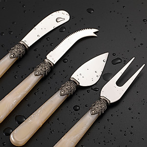 CATHYLIN 4-Pierce Cheese Knife Set For Charcuterie Board,Stainless Steel Cheese Knife Set With Acrylic Handle (Champagne,Gift Ready)