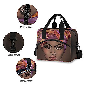 African American Woman Lunch Bag Lunch Bag for Girls Boys Women Men,Insulated and Water-resistant Thermal Cooler Bag with Adjustable Strap for School Office Picnic