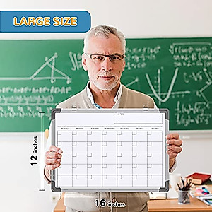 Monthly Calendar Dry Erase Whiteboard for Wall, 16" x 12" Small Magnetic Dry Erase Board, Hanging Double-Sided White Board, Portable Board for Drawing, Kitchen, Planning, Memo, School, Home, Office