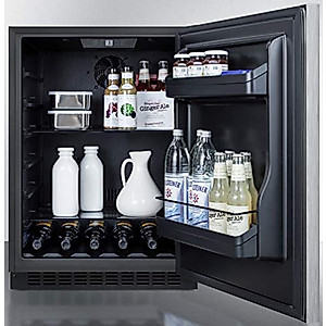 Summit Appliance AL54SSHH Built-in Undercounter ADA Compliant 4.8 cu.ft. 24" Wide All-refrigerator with Wrapped Stainless Steel Door, Horizontal Handle, Black Cabinet, Door Storage and Digital Control