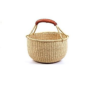 Hands Craft Fair Trade Ghana Bolga African Dye-Free Market Basket Natural Baskets (9"-11" Small)