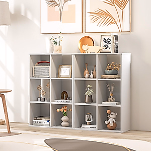 Giantex 6-Cube Bookcase White, 4-Tier Freestanding Wooden Bookshelf with 2 Anti-Tipping Kits, Modern Wood Book Case, Open Cube Storage Organizer for Living Room, Kids Room