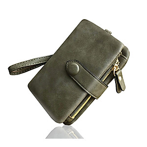 Ladies Wallet RFID Blocking Women Leather Wristlet, Army Green, Size Medium