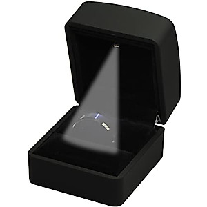 LED Black Ring Box for Proposal, Wedding, Engagement, Birthday, Valentine' Day, Mother's Day, Father's Day, Christmas...Luxury Arc Shaped Top Design LED Ring Jewelry Gift Box with Light for Men for Women for Girls Box Dimension 2.28〞(W)*2.48〞(D)*1.65〞(