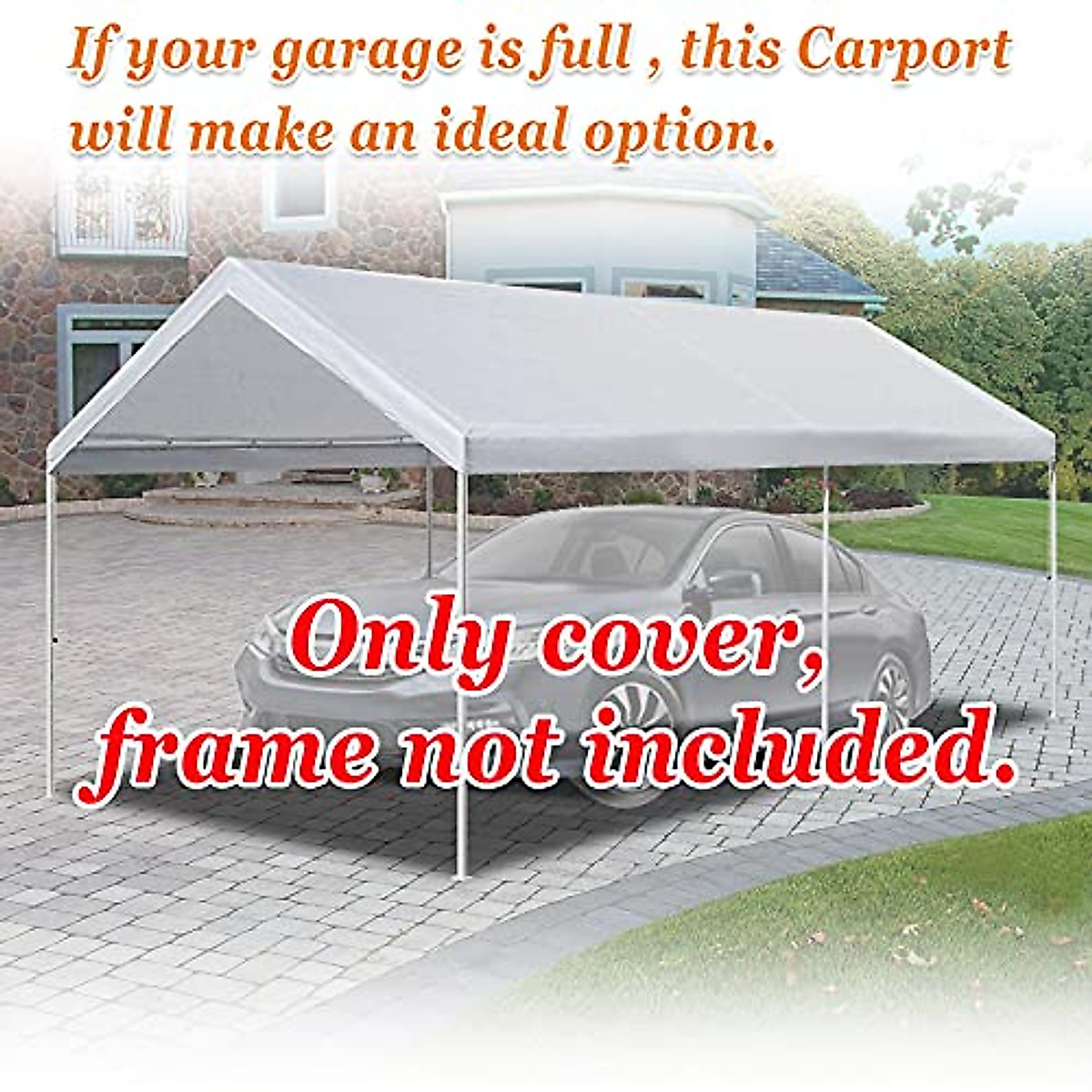 Strong Camel Outdoor 10x20 Replacement Canopy Roof Cover Valanced Carport Covers (Valance Tarps, White)