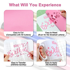 12" x 14FT Pink Vinyl - Pink Permanent Vinyl with PET Backing [Easier Weed Never Residue], Glossy Permanent Adhesive Vinyl for Cutting Machine, Party Decoration, Car Decal, Signs, Scrapbooking