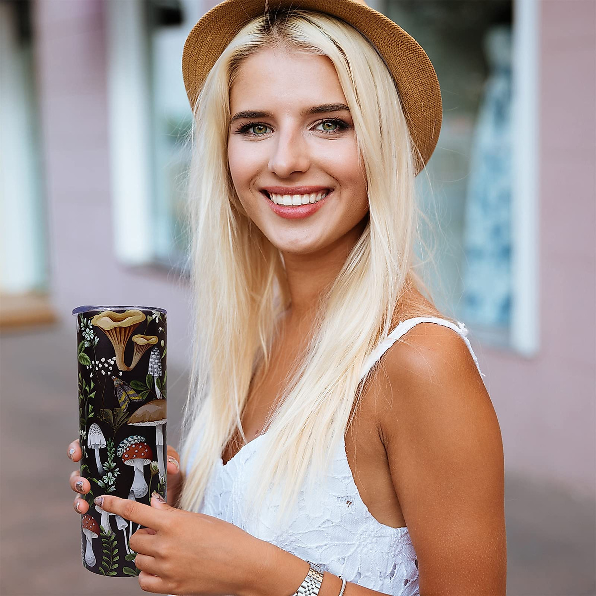 IchDich Mushroom Tumbler With Lid and Straw 20 oz Insulated Mushroom Tumbler Stainless Steel Mushroom Skinny Tumbler Water Bottle Travel Mug Wine Cups Mushroom Gifts for Women