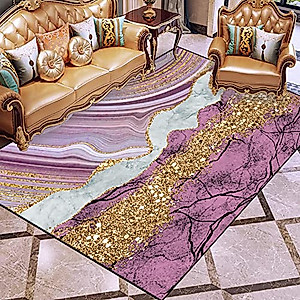 Jiospet Marble Rug Soft Marble Rugs for Living Room Gold Area Rug for Bedroom Aesthetic Rugs for Bedroom Living Room Space Decoration, (Pink, 4'×5')