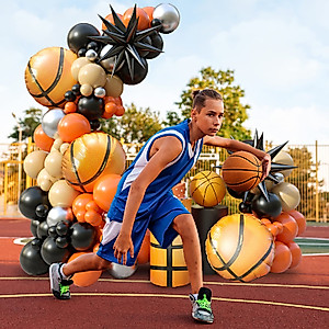 Basketball Balloon Arch Garland Kit, 100Pcs Basketball Party Balloons Orange Black Balloon Garland for Boys Birthday Party Sports Party Gender Reveal Graduation with 4D Balloons