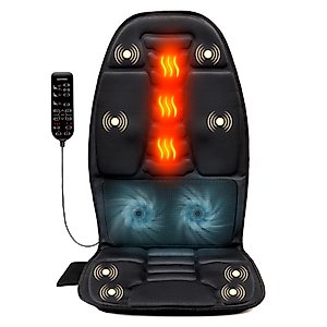 comrelax Back Massage Chair Pad, Deep Tissue Vibration Seat Massage Cushion, 2 Levels Cooling or Heat Back Massage for Muscle Fatigue Stress Relief