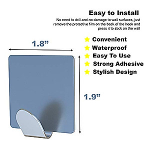 Performore 4 Pack of Flat Razor Hook, Adhesive Stainless Steel Washcloth Loofah Holder for Shower Bathroom Walls