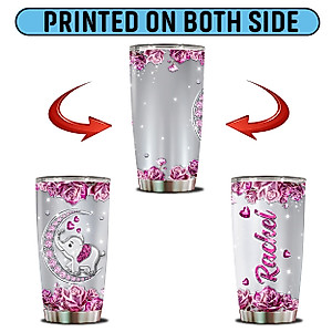 WONWIX Personalized Elephant Tumbler Coffee Mugs Gifts For Women Funny Cute Jewelry Elephants Travel Drinking Cup For Adults Birthday Christmas Valentine 20oz Stainless Steel Cups With Lid