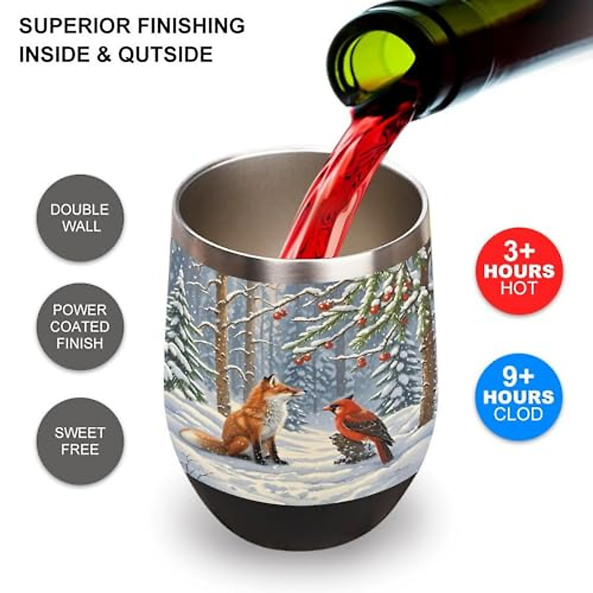 WYUSPGK 304 Stainless Steel Insulated Cup, Winter Snow Fox Print Smooth Rim, Durable & Reusable - Perfect for Office, Home, And Travel