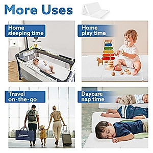 Pro Goleem Pack and Play Mattress, Trifold Fitted Waterproof and Portable Pad Soft Mini Crib Mattress for Toddlers, 38 X 26 X 2.25 Inch