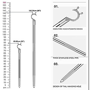 Reach Stick 56" Long Reaching Pole for High Place - Stainless Steel Pole with Alloy Hook for Top Rod
