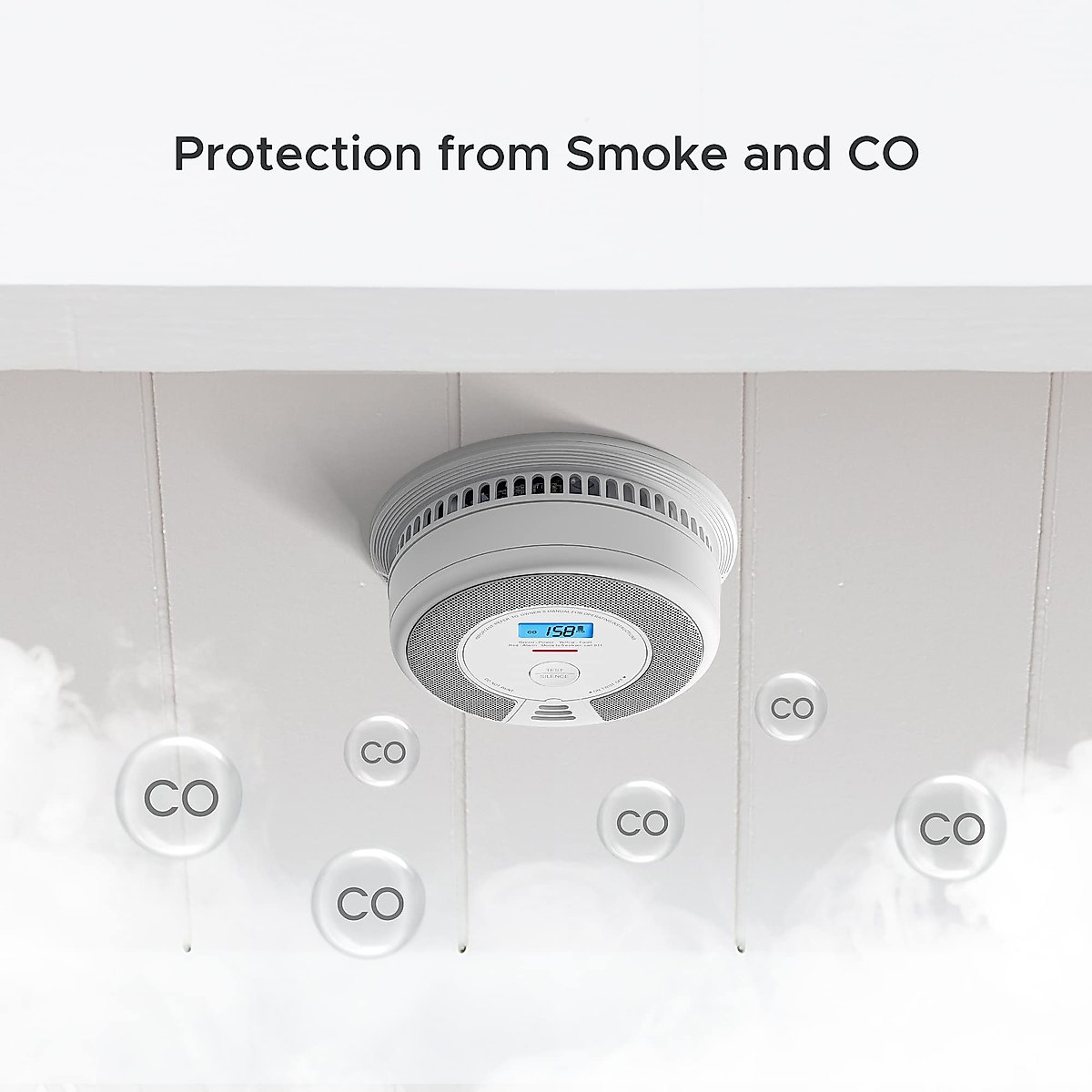 X-Sense Wireless Interconnected Combination Smoke and Carbon Monoxide Detector with LCD Display & 10-Year Battery, Over 820 ft Transmission Range, 6-Pack