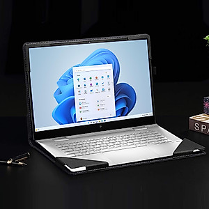 Laptop Cover for HP Envy x360 Laptop 15t /15z-XXX/15-fh|15-ed/15z-ey15-er/15-ep/15t-es100|2-in-1 Laptop.All Inclusive Drop Case 15.6" PU Leather Inside Pocket Cover Shell (15.6inch, Gray-Black)