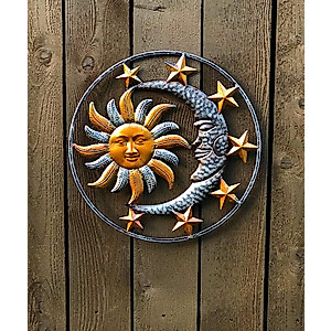 Large Metal Sun Moon Star Wall Art Sculpture Decor for Indoor Outdoor (17" Diameter)
