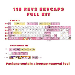 Kirby Pink XDA Keycaps for MX Switches Cute Japanese Anime Mechanical Gaming Keyboard, PBT Custom Key Caps Set