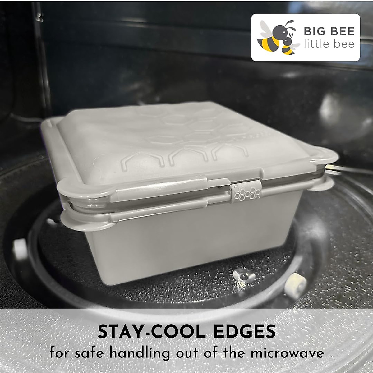 Big Bee, Little Bee - SoftShell XL Reusable Silicone Food Storage Container with Connected Clamshell Lid, Easy to Clean, Snaps Closed, Microwave, Freezer & Dishwasher Safe (Aqua)