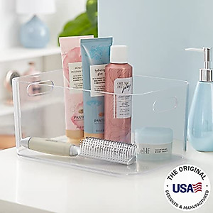 STORi Bliss 12"x 8" Open Compartment Clear Plastic Organizer | Rectangular Makeup and Vanity Storage Bin and Pantry Caddy with Pass-Through Handles | Round Corner Design | Made in USA